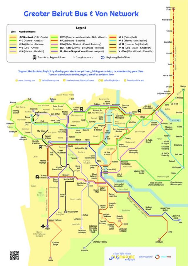 An Amazingly Handy Bus and Van Map of Greater Beirut | Blog Baladi